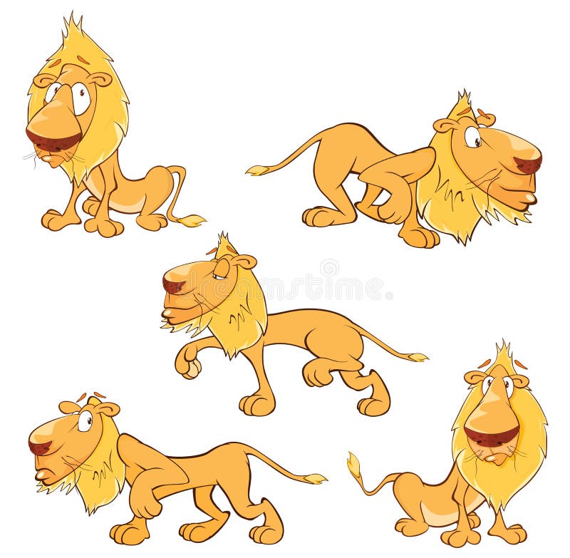 Set of Cartoon Funny Yellow Lions Stock Vector - Illustration of ...