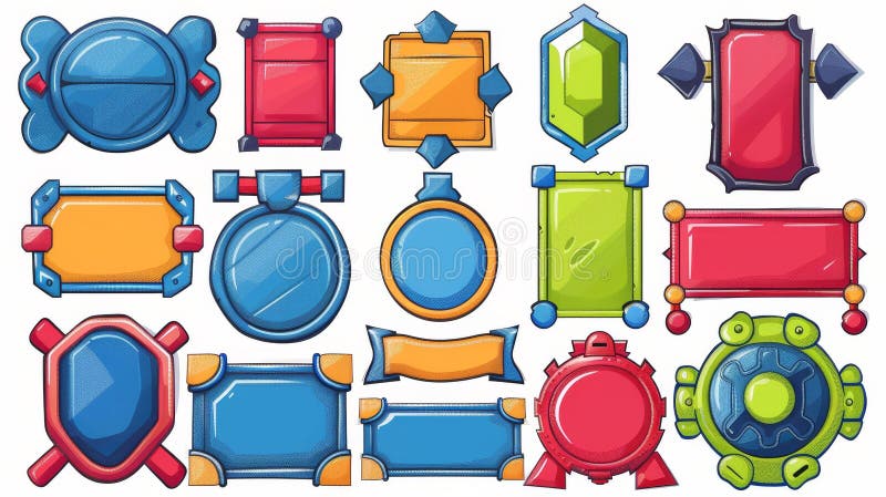 A Set of Cartoon Game Frames, Bars, and Menu Buttons. Isolated Game ...