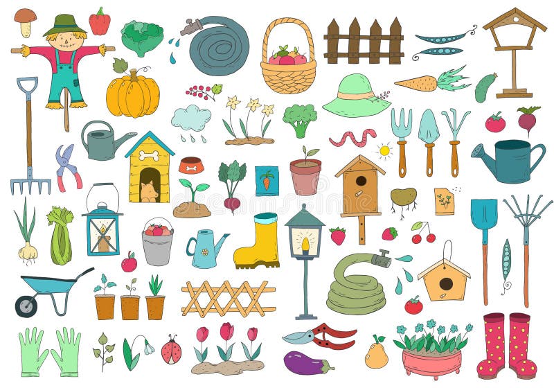Set of Cartoon Gardening Items a White Background Stock Illustration ...