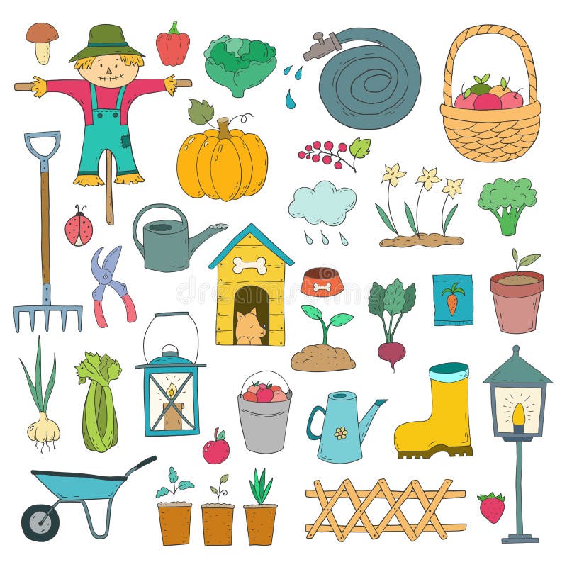 Set Of Cartoon Gardening Items A White Background Stock Illustration ...