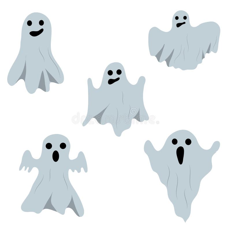 Set of Cartoon Ghosts, Halloween. Vector Isolated on White Background ...