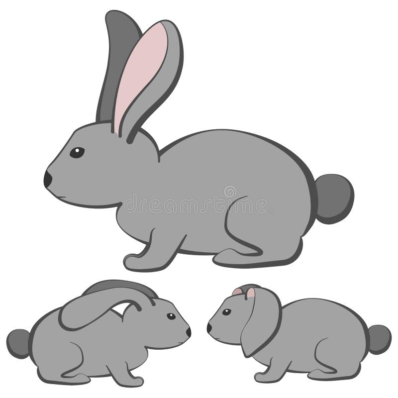 Set Of Gray Rabbits Vector Isolated On White Background Stock ...