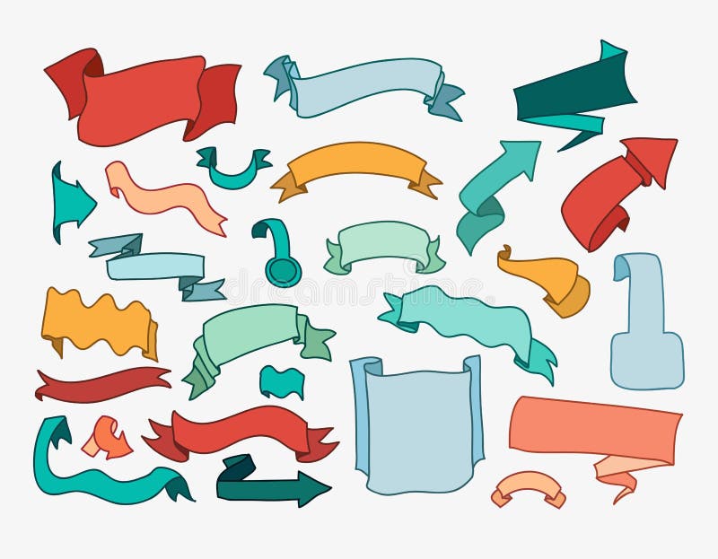 Set of Cartoon Hand Drawn Ribbons and Labels Stock Vector ...