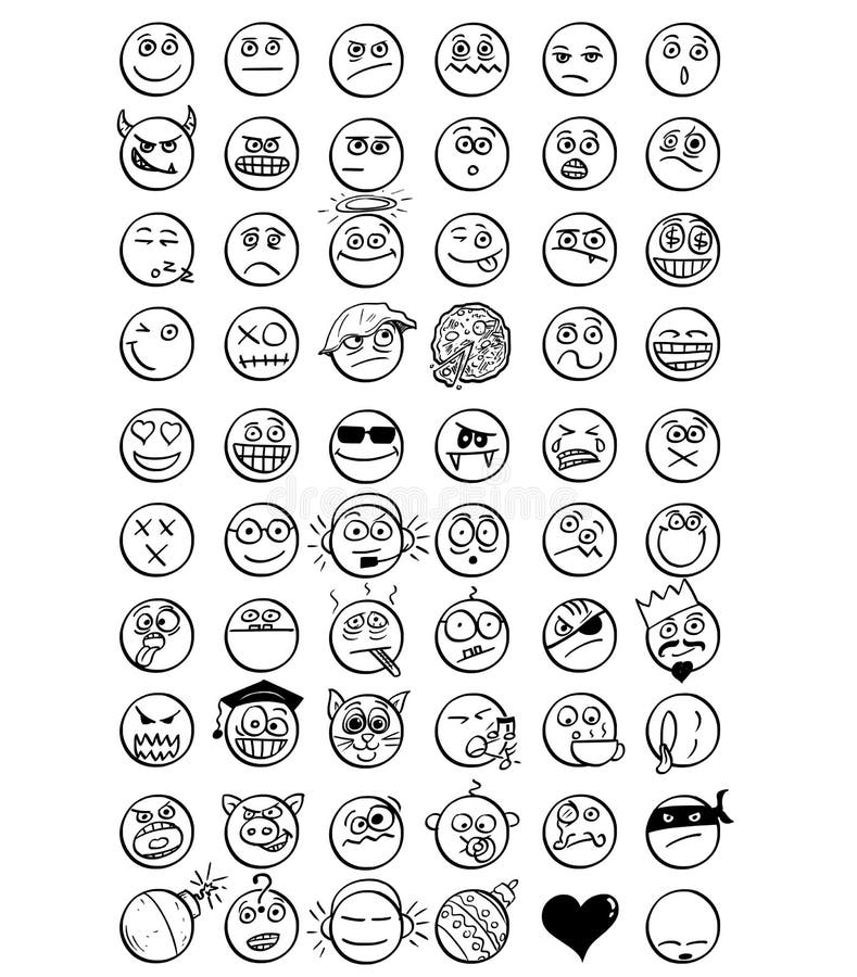 Set of Cartoon Hand Drawn Smiley Faces Stock Illustration ...