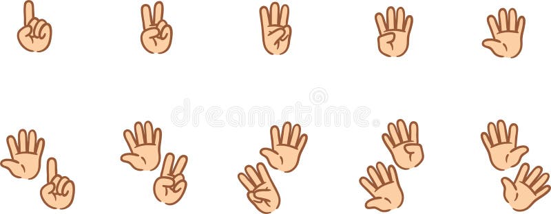 Set of Cartoon Hands for Kids Learning Basic Math. Count from One To ...