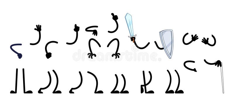 Set of Cartoon Hands and Legs with Various Accessories Isolated on ...