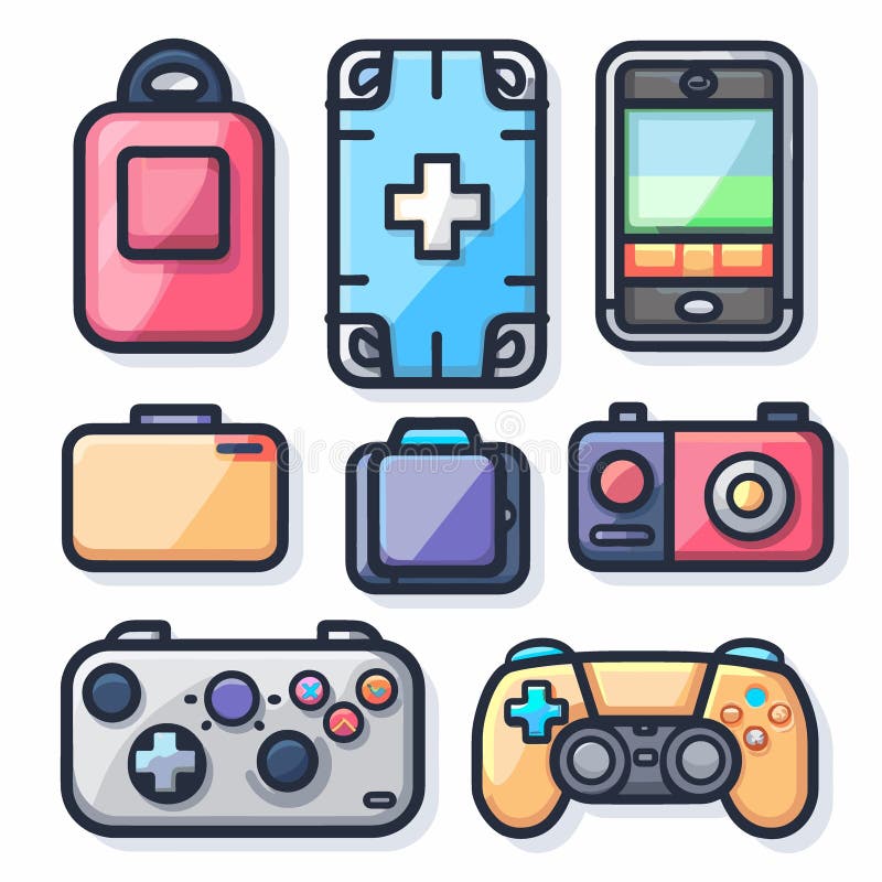 Set of Cartoon Images of Various Electronic Devices, Including a Cell ...