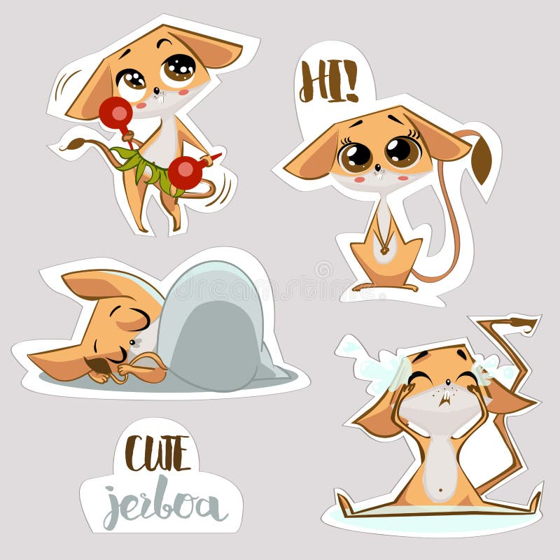 Set with cartoon Jerboa. stock vector. Illustration of face - 70376921