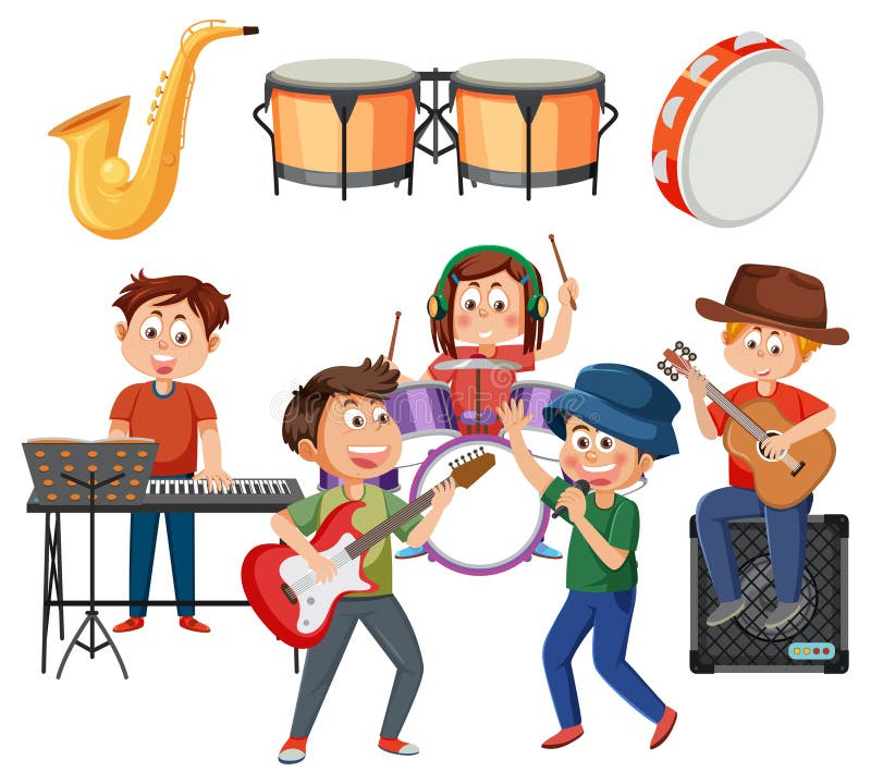 Set of Cartoon Kids Character with Music Instruments Stock Vector ...