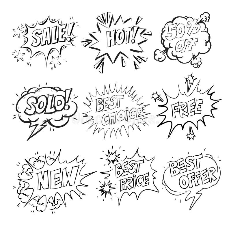 Cartoon Labels Set Isolated White Background Stock Vector ...