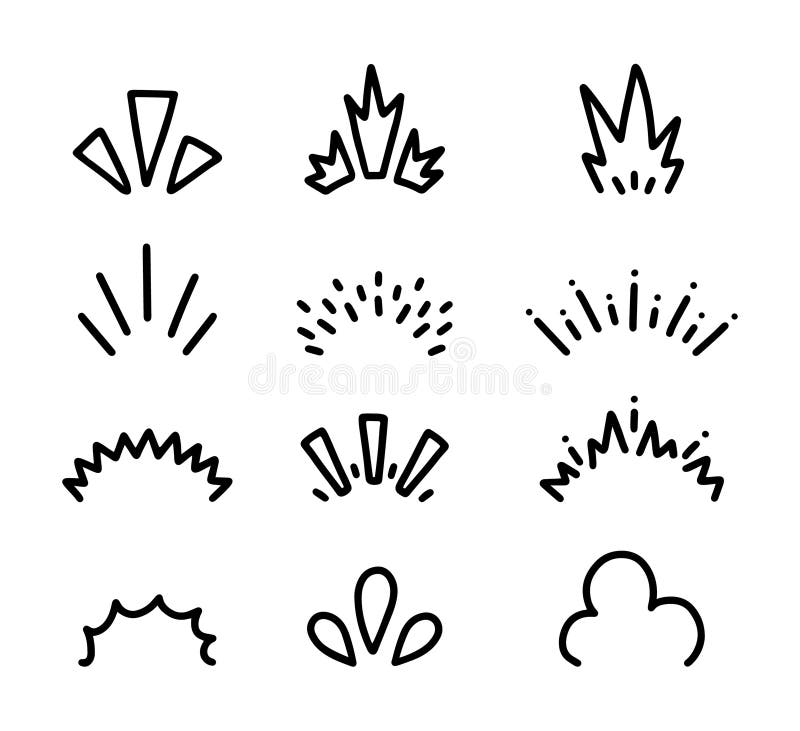 Set of Cartoon Line Art Doodle of Comic Expression Sparkle Element ...