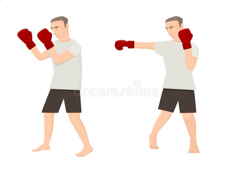 Set of Cartoon Men Doing Boxing Exercises Stock Vector - Illustration ...