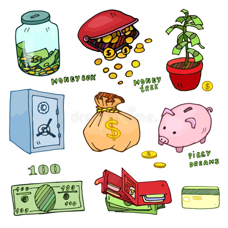 Set of cartoon money stock vector. Illustration of purse - 50277304