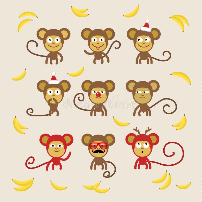 Set of cartoon monkeys stock vector. Illustration of horoscope - 62869021