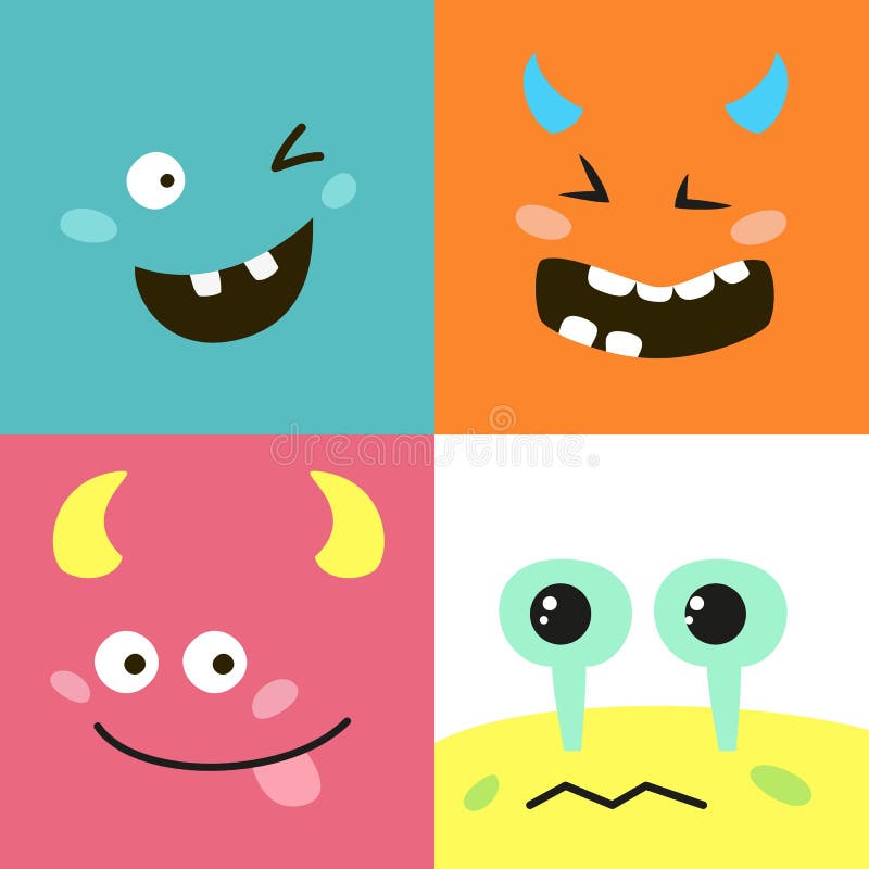 Set of Cartoon Monster Faces. Stock Illustration - Illustration of cute ...