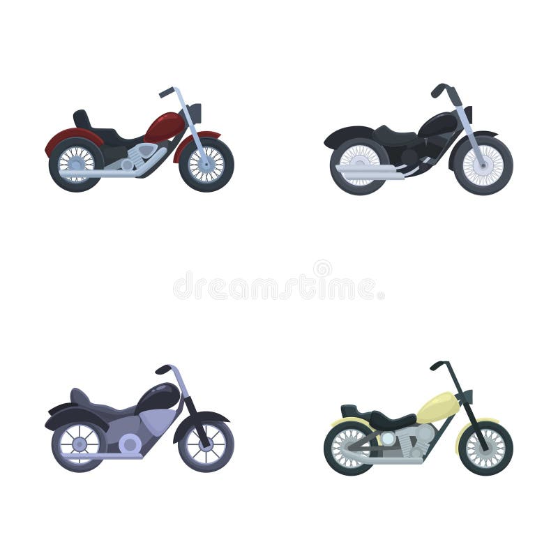 Set of Cartoon Motorcycles on White Background Stock Vector ...