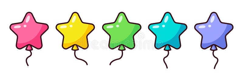 Set of Cartoon Multi-colored Balloons. Balloons in the Shape of Stars ...