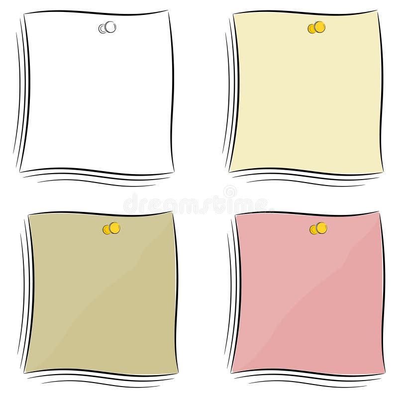 Set of Cartoon Notes Attached Pushpin Stock Vector - Illustration of ...