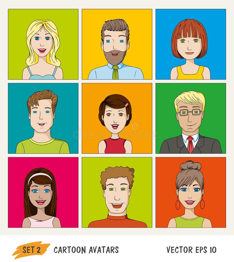 Set of Cartoon People Avatar Icons Stock Vector - Illustration of group ...