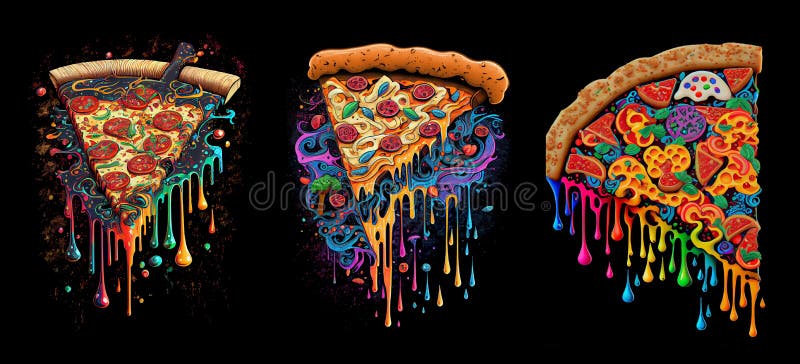 Set of Cartoon Pizza Slices with Dripping Cheese. Generative AI Stock ...