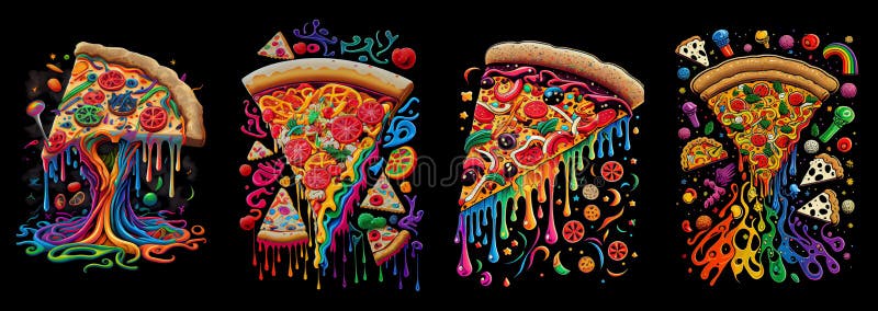 Set of Cartoon Pizza Slices with Dripping Cheese. Generative AI Stock ...