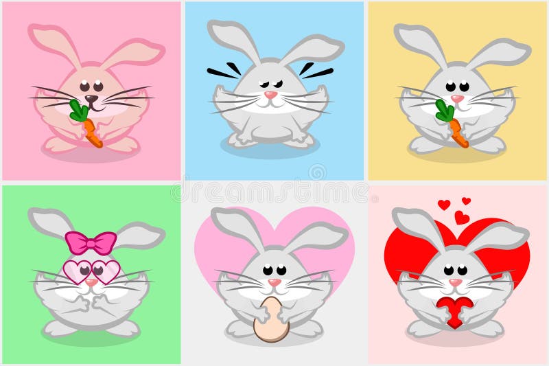 Set of Cartoon Rabbits or Bunnies Stock Vector - Illustration of design ...