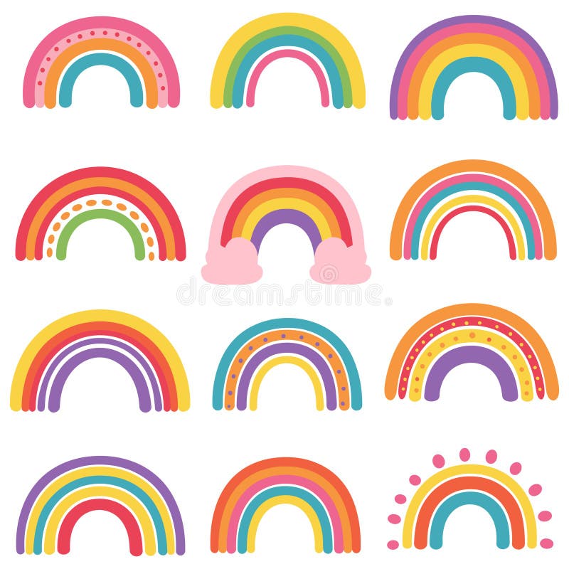Set of Cartoon Rainbow Icons Stock Illustration - Illustration of ...