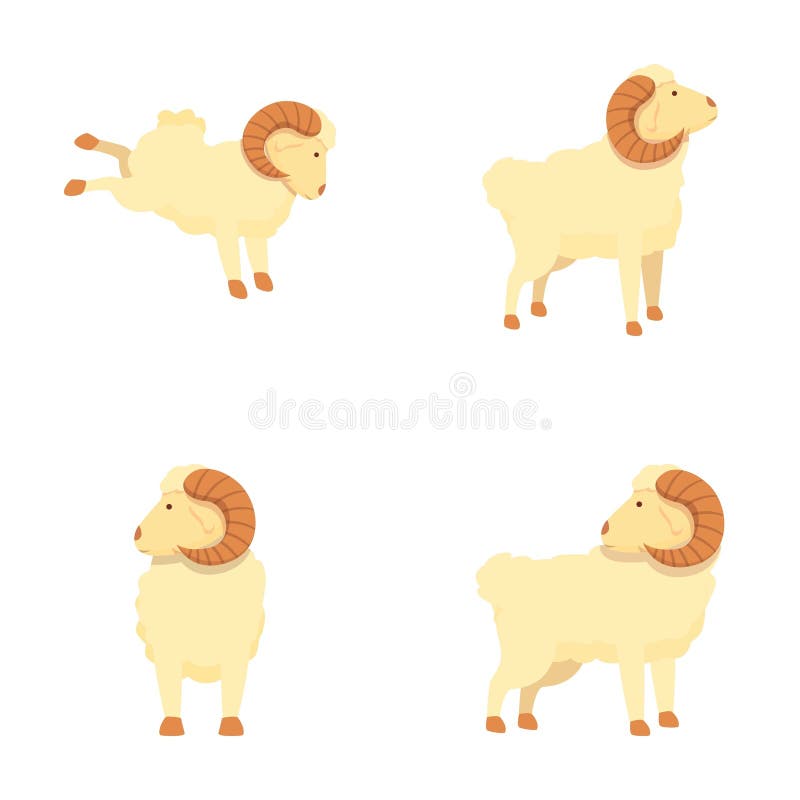 Set of Cartoon Rams in Various Poses Stock Vector - Illustration of ...