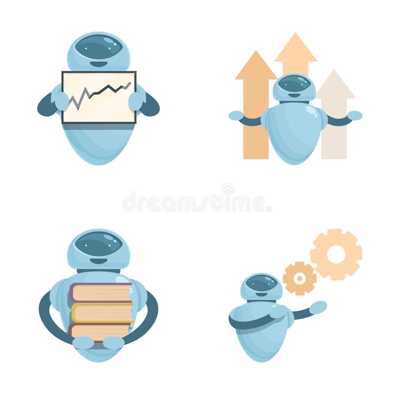 Set of Cartoon Robotic Helpers Illustrations Stock Vector ...
