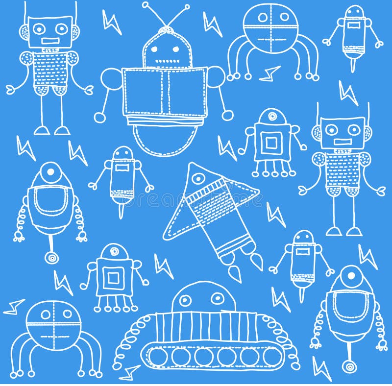 Set of Cartoon Robots Background Stock Vector - Illustration of monster ...