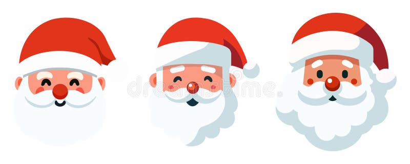 Set of Cartoon Santa Claus Heads in Flat Style. Vector Illustration ...