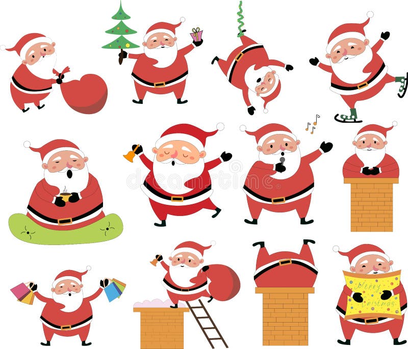 Set of Cartoon Santa Vector Illustration Isolated on White Background ...