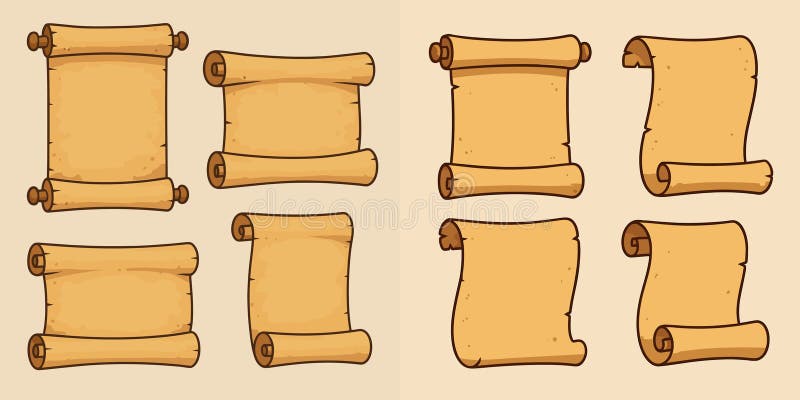 Set of Cartoon Scrolls: Hand-Drawn Decorative Parchment Designs Stock ...