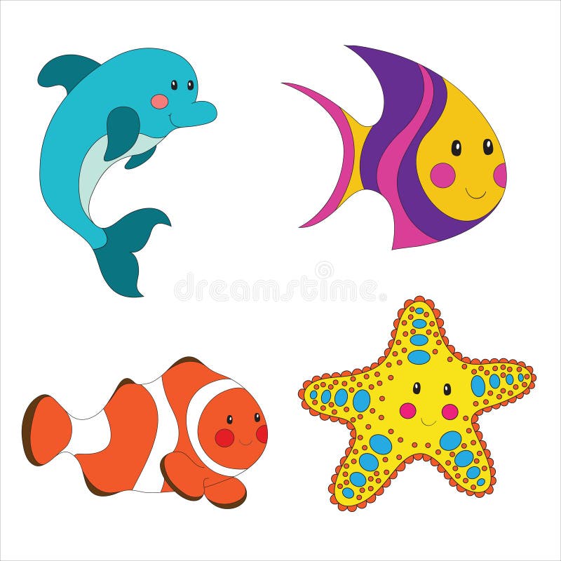Set Of Cartoon Sea Creatures - Free Photo from StockFreeImages