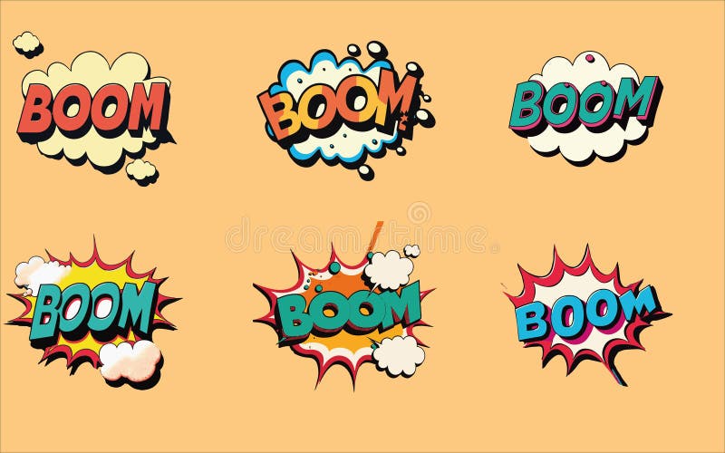 Set of Cartoon Sign of Burst Clouds with the Word Boom Stock Vector ...