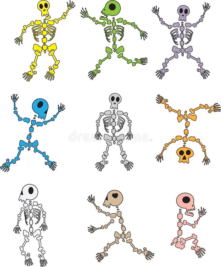 Set of Cartoon Skeleton Vectors Stock Vector - Illustration of ...