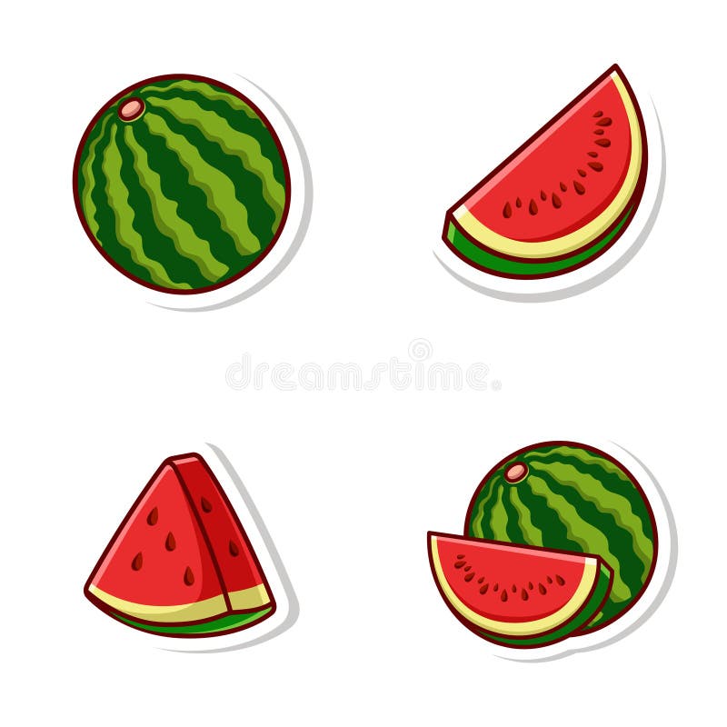 Set Cartoon of Slice and Single Watermelon Stock Illustration ...