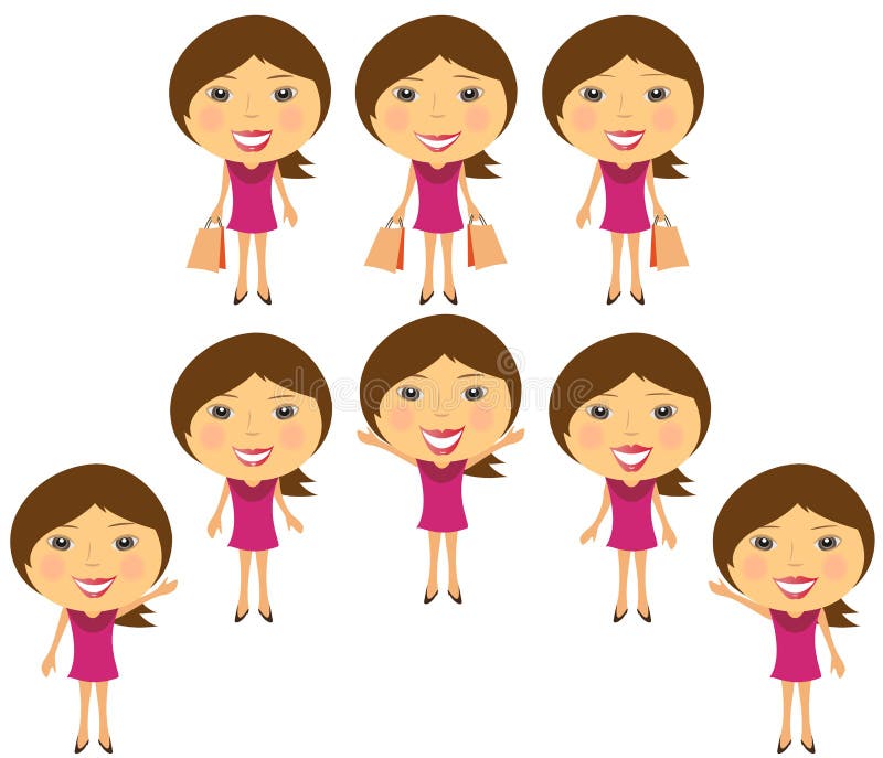 Set cartoon smiling girl stock vector. Illustration of shopper - 21901469