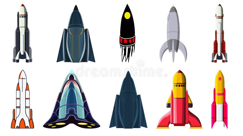 Set of Cartoon Space Rockets Isolated on White. Vector Stock Vector ...