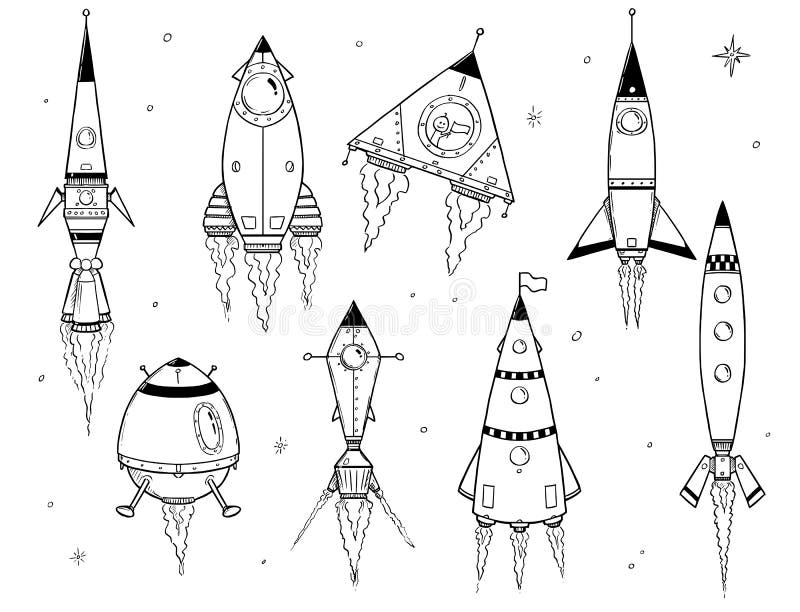 Set of Cartoon Space Ships Rockets Stock Vector - Illustration of scifi ...