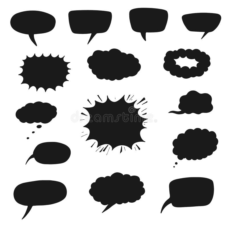 Set of Cartoon Speech Bubbles Black Silhouette Stock Vector ...