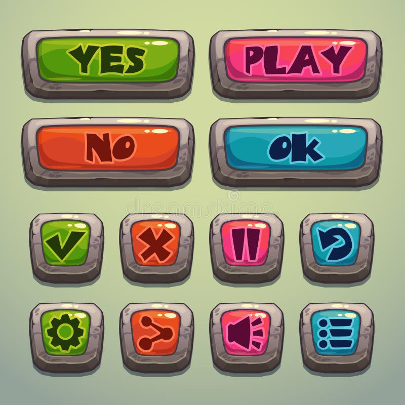 Set of Cartoon Stone Buttons Stock Illustration - Illustration of rock ...