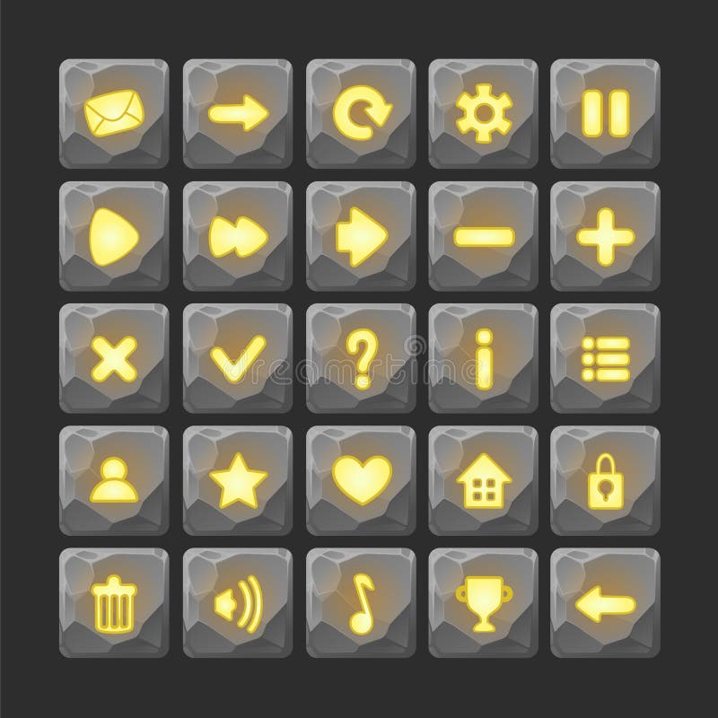 Set of Cartoon Stone Buttons with Web Icons Stock Vector - Illustration ...