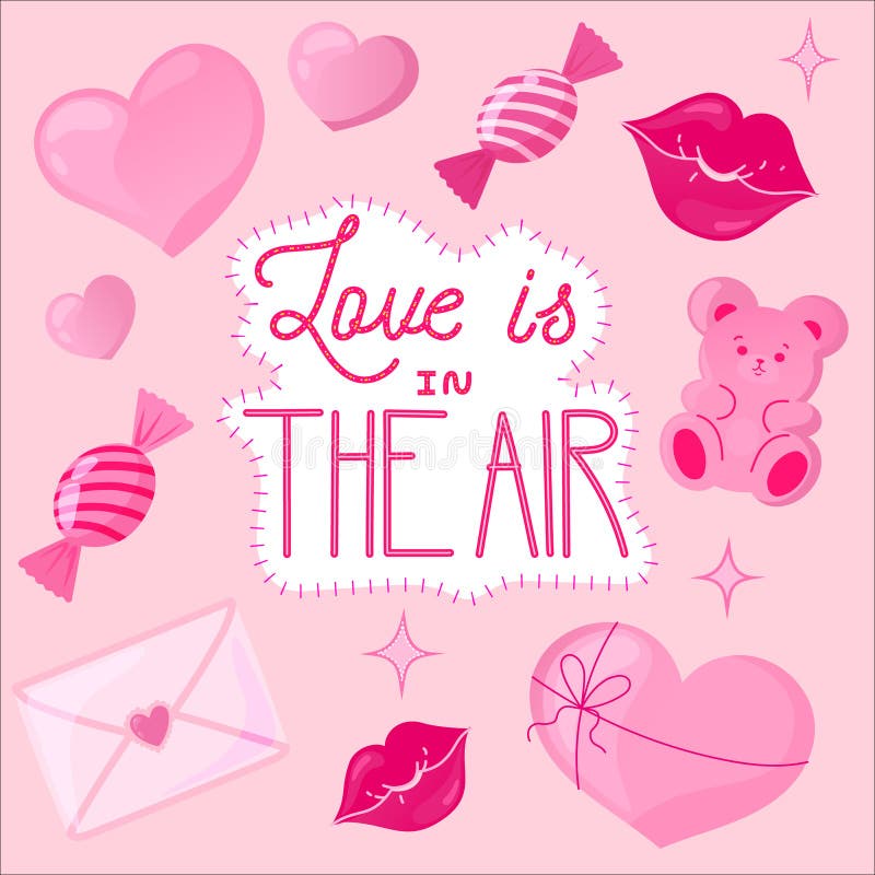 Set of Cartoon Style Vector Elements, Love is in the Air Stock Vector ...