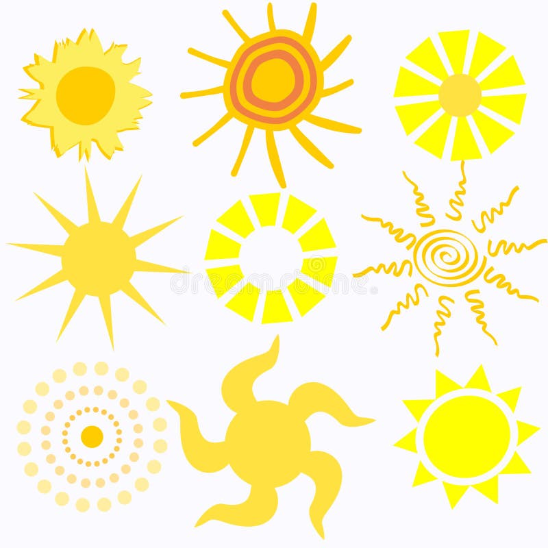 Set Of Smiling Cartoon Suns Stock Vector - Illustration of smiling ...