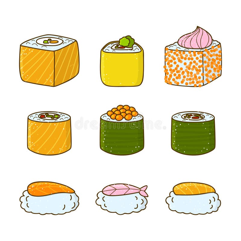 Cartoon Sushi Vector Illustrations Stock Vector - Illustration of ...