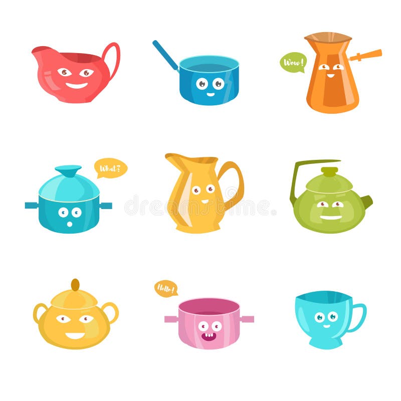 Cartoon Tableware for Different Usage Stock Illustration - Illustration ...