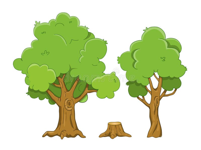 Set Of Cartoon Tree And Stump Illustrations Isolated On W Stock Vector ...