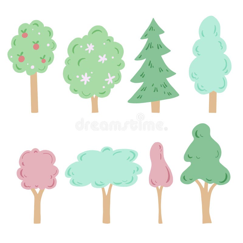Set of Cartoon Tree. Vector Illustration. Stock Vector - Illustration ...