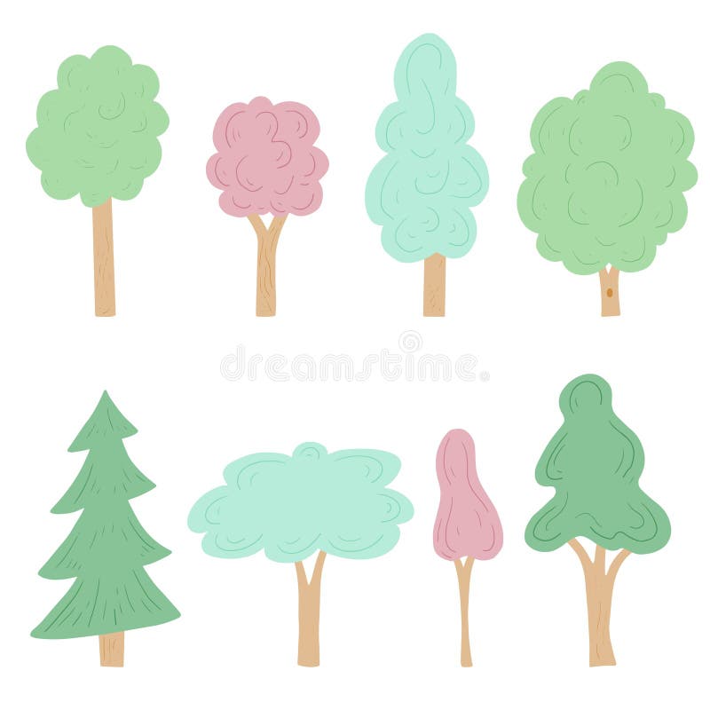 Set of Cartoon Tree. Vector Illustration. Stock Vector - Illustration ...